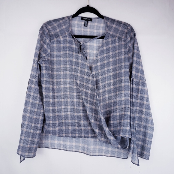 Kenneth Cole | Tops | Kenneth Cole Womens Surplice Sheer Plaid Blouse ...